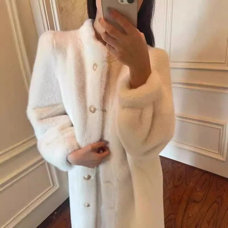 Femmes hiver nouveau manteau de vison épaissi large ample laine d ...