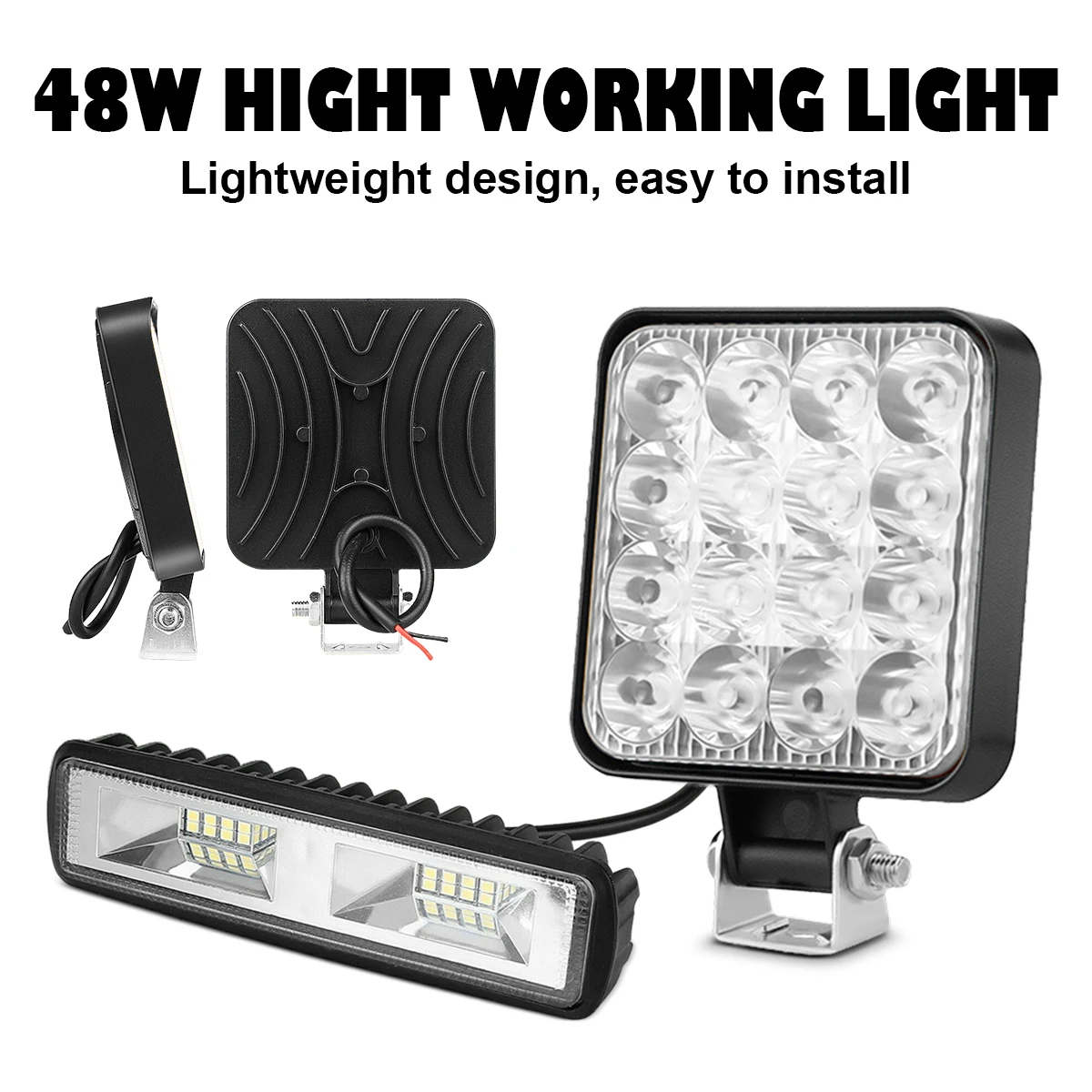 Led-Warning-Light-Work-Car-Waterproof-16Leds-Square-9-30V-Led-48W-Cool ...