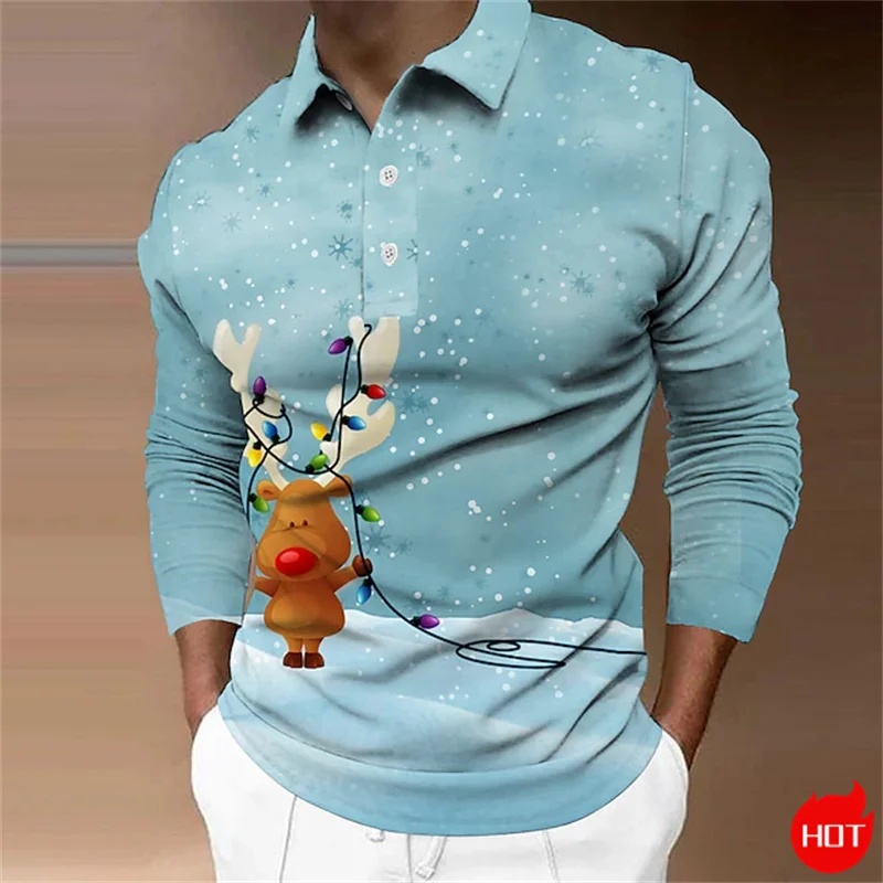 3D Printed Merry Christmas Long Sleeve Polo Shirt Santa Claus Graphic ...