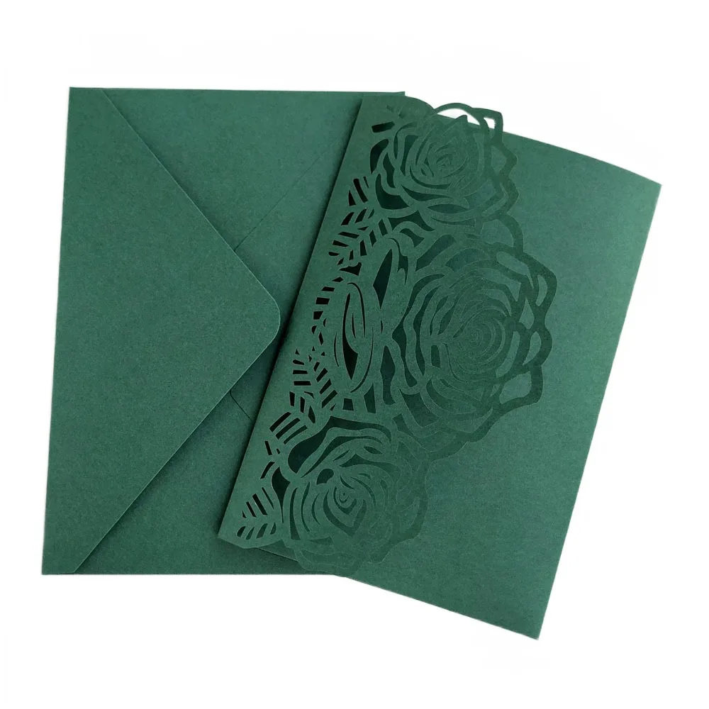 Tarjeta-de-invitaci-n-de-boda-verde-personalizada-con-sobre-Rosa-hueca ...