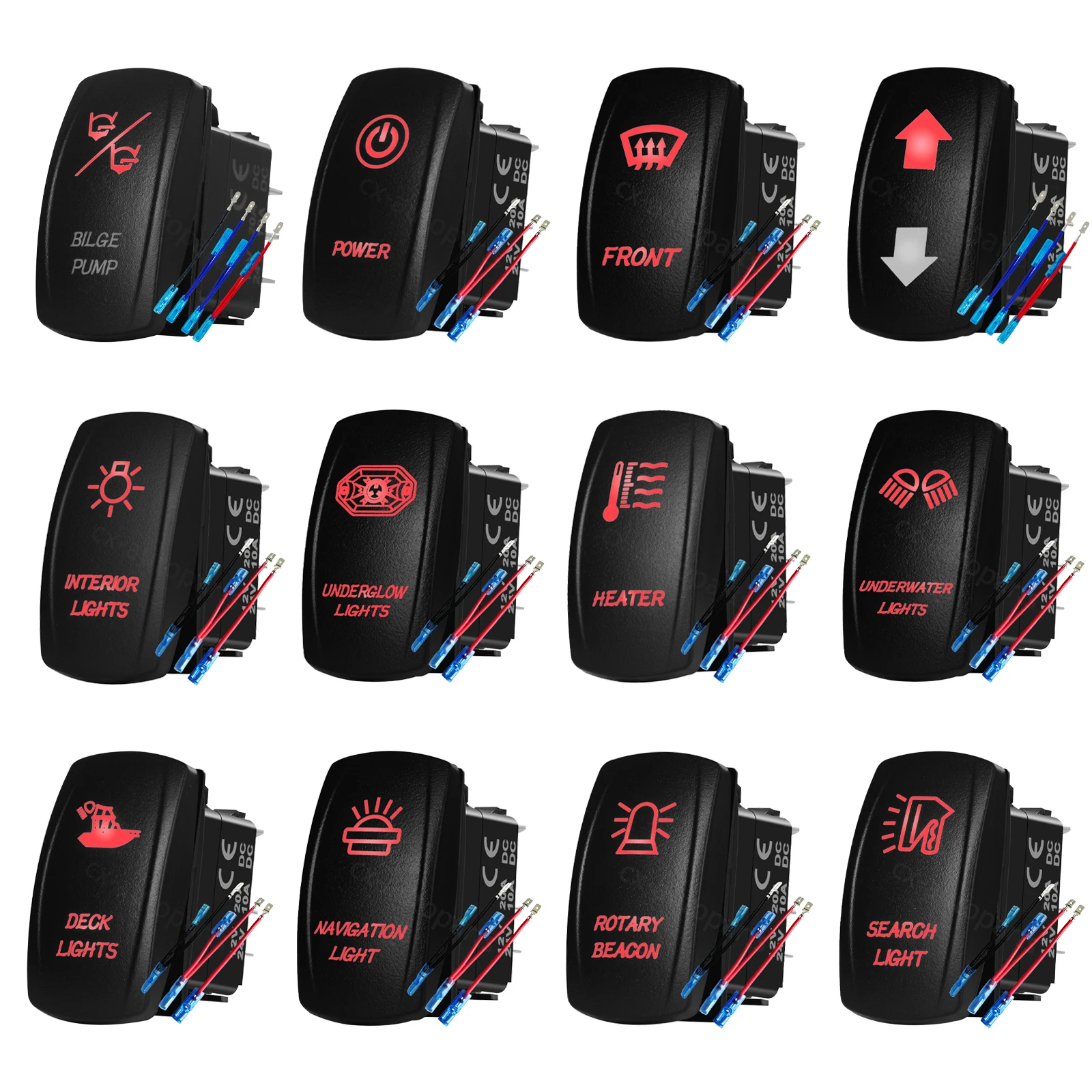 12V/24V Boat Anchor Rocker Switch Red Led DPDT 7Pin (ON) OFF (ON ...