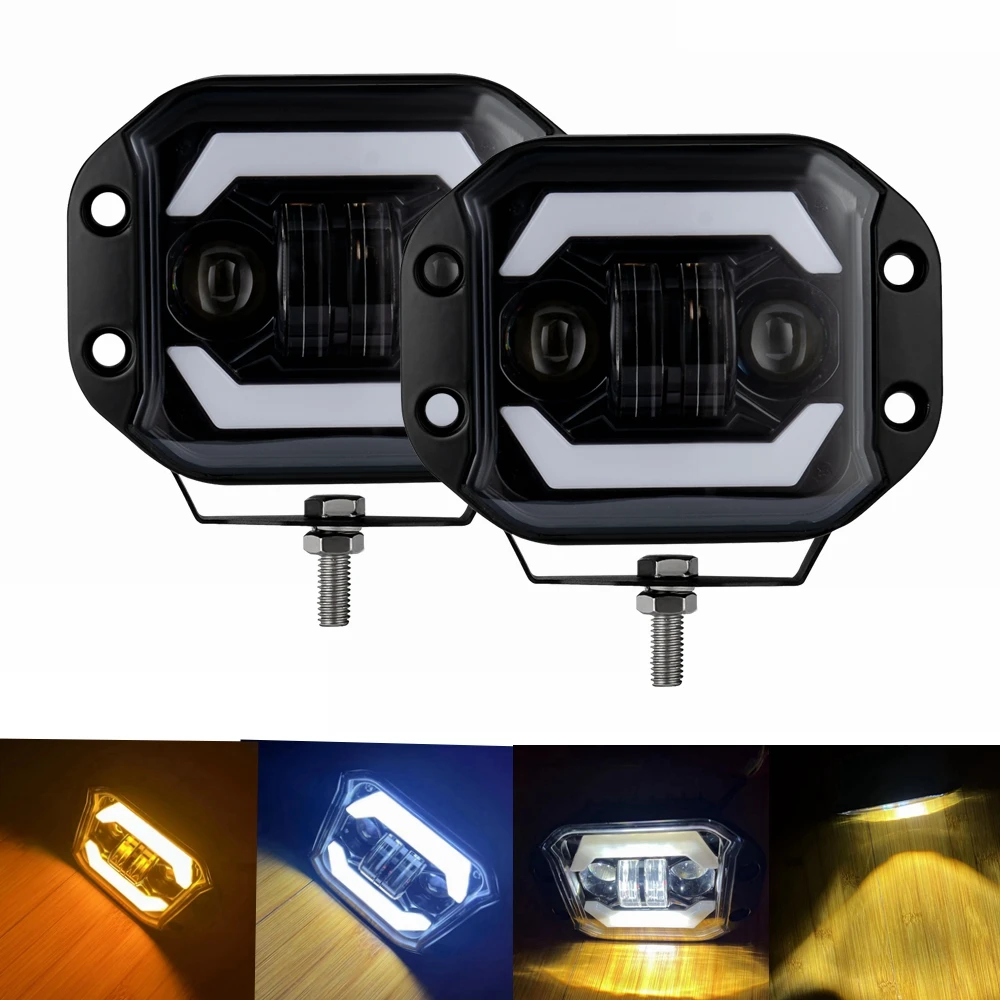 5-Flush-Mount-LED-Work-Light-W-Angel-Eyes-Hi-Low-Beam-Off-Road ...