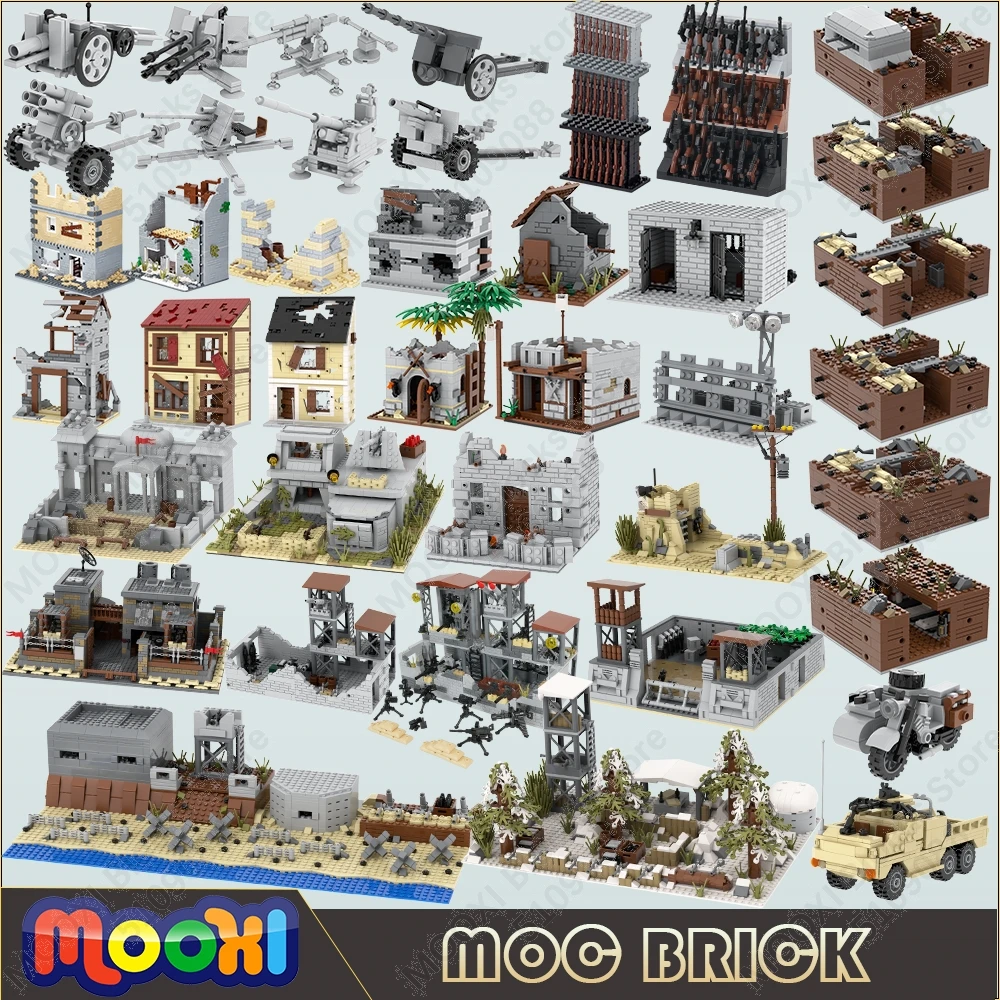 MOOXI Military WW2 Ruins Battlefield Weapons Cannon Guns Wars ...