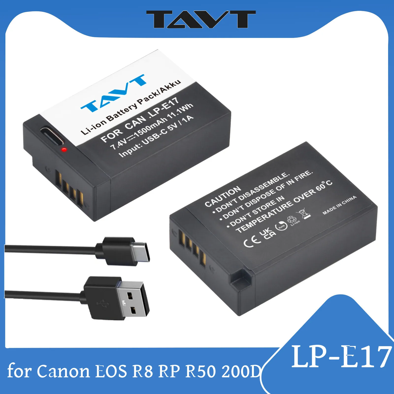 TAVT LP E17 LP-E17 Battery with Type-C Input for Canon LP-E17 SL2 SL3 ...