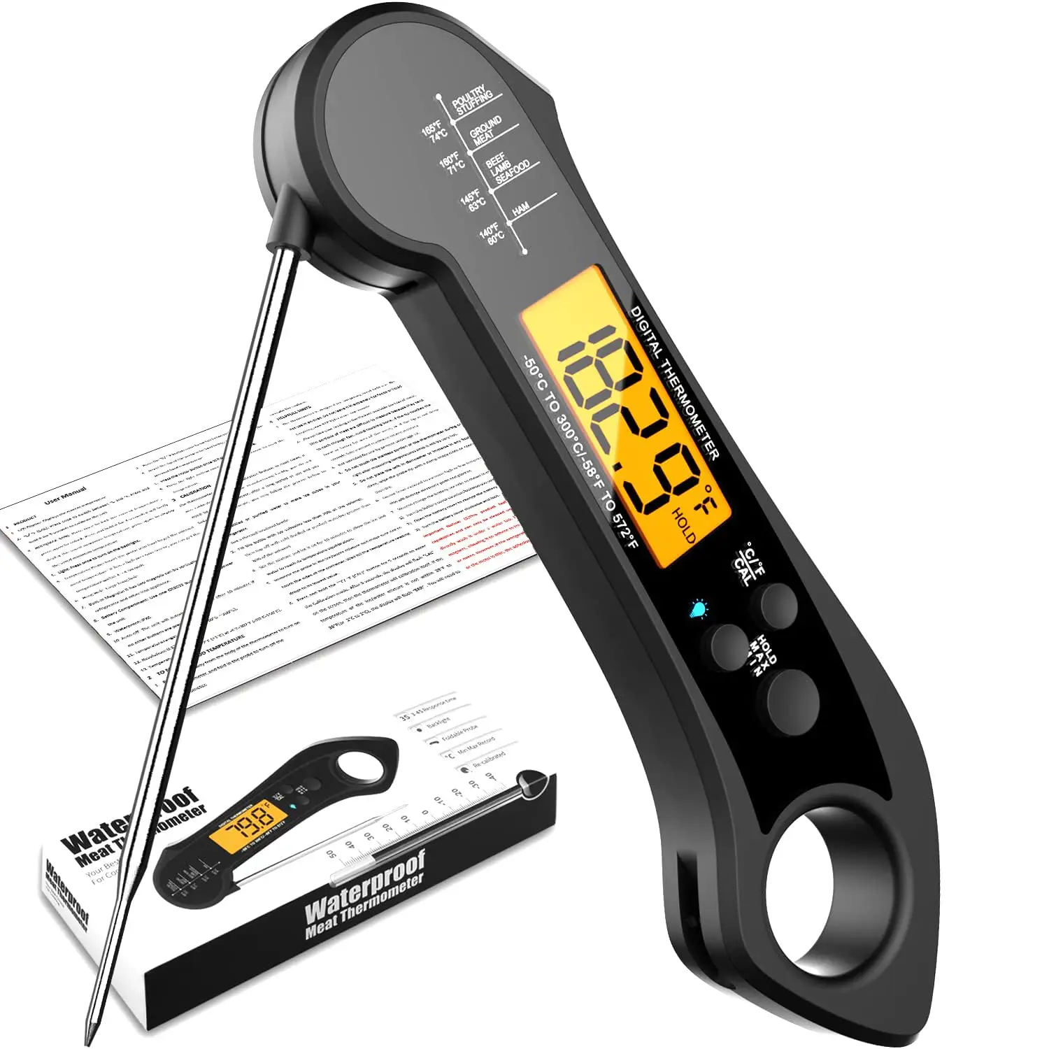 Upgrade Big Digital LCD Food Thermometer Fast Test Measure Beef Meat ...