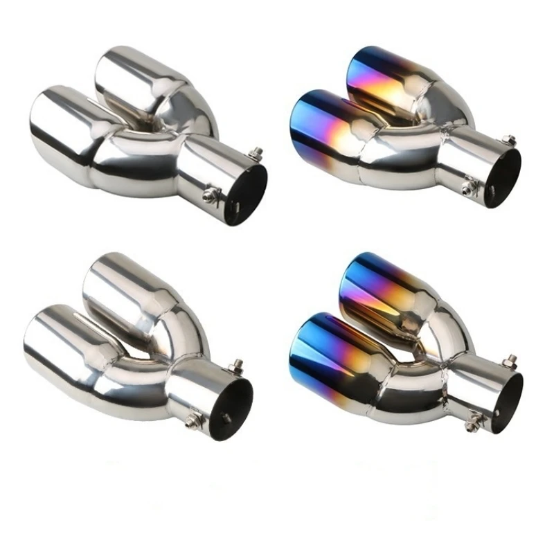 Universal Modified Double Pipe Exhaust Pipe Car Decoration One Out Two ...