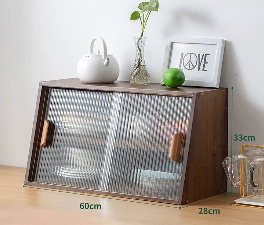 Solid-Wood-Glass-Sideboard-Kitchen-Countertop-Cupboard-Sliding-Door ...