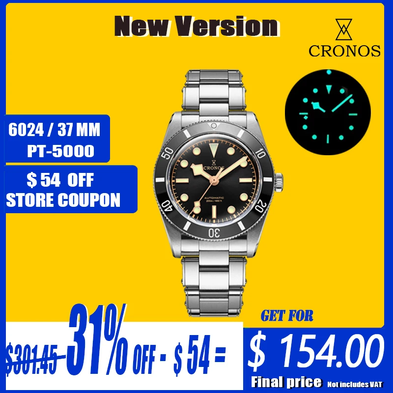 Cronos-Luxury-Men-s-Watches-37mm-Diver-BB54-Vintage-Automatic-Matt ...
