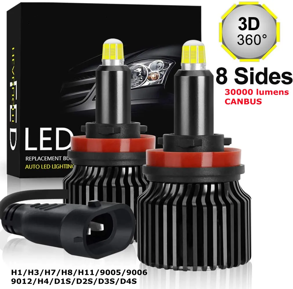 Projector-Lens-360-3D-LED-Headlight-Bulbs-H7-H11-9012-160W-30000Lm-9006 ...