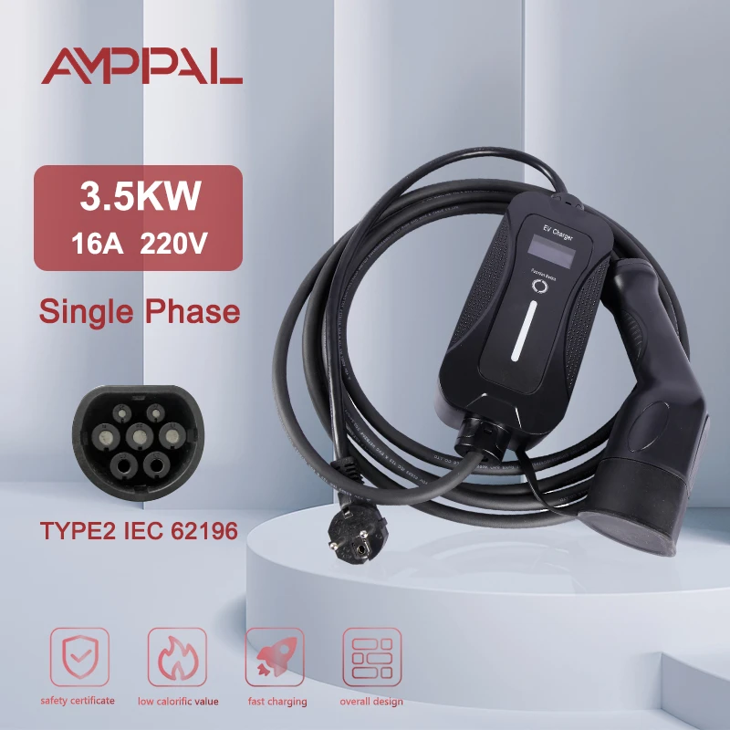 AMPPAL Mode 2 Type 2 Portable Charger 16A 220V 5m Cable Single Phase ...