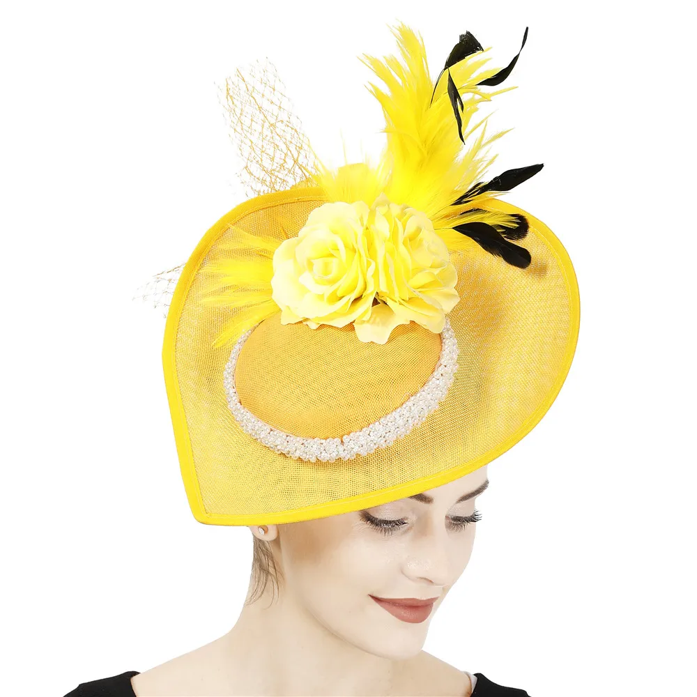 Elegant-Yellow-Feather-Fascinator-Wedding-Bridal-HairClip-Hat-Millinery ...