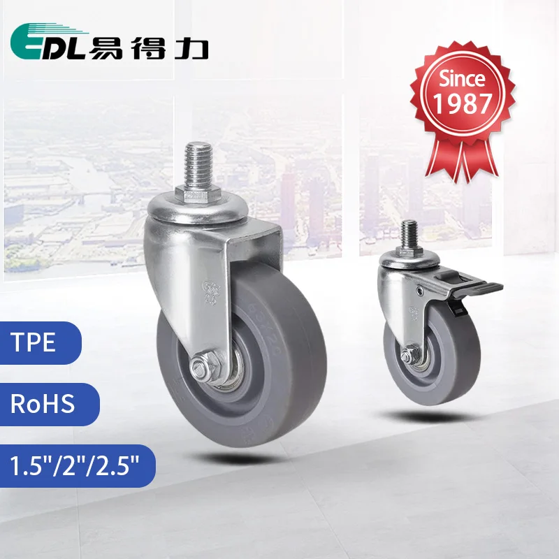 EDL-Mini-Duty-Caster-26-56-TPE-Threaded-Swivel-Caster-Threaded-Brake ...