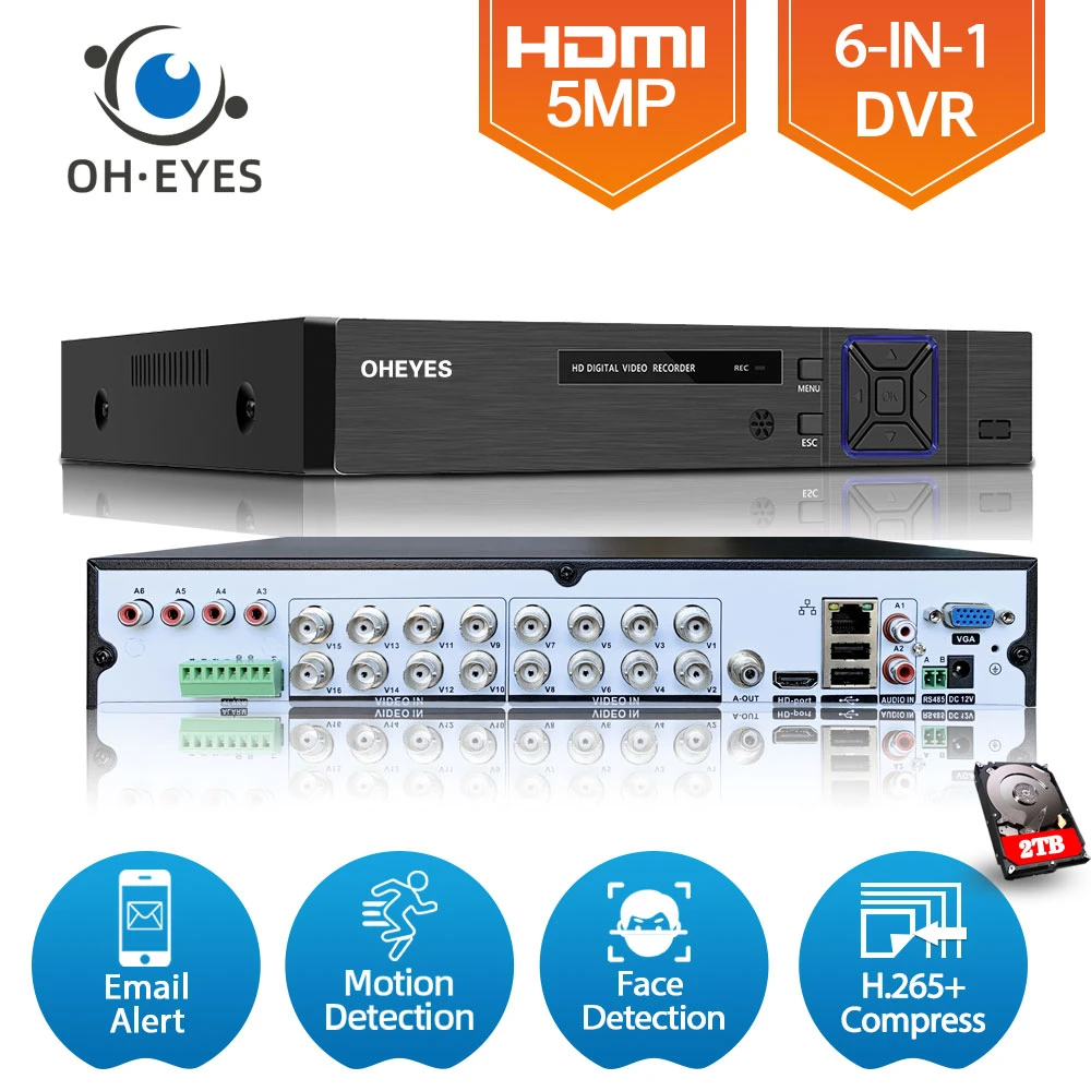 16 Channel 5MP AHD DVR NVR Hybrid Video Recorder for 5MP 4MP 1080P TVI ...
