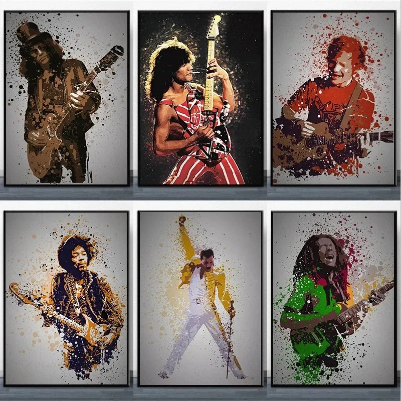 Watercolor-Rock-Rapper-Poster-Man-Playing-Guitar-Canvas-Painting-Living ...