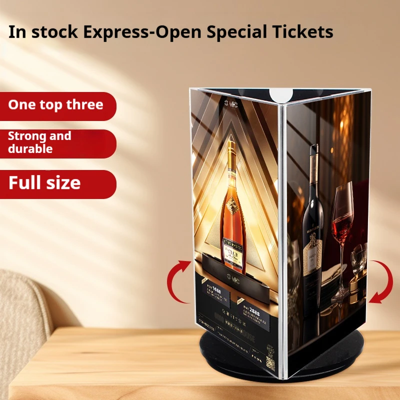 Acrylic Three Sides Rotating Decca Transparent Menu Triangle Table Sign ...