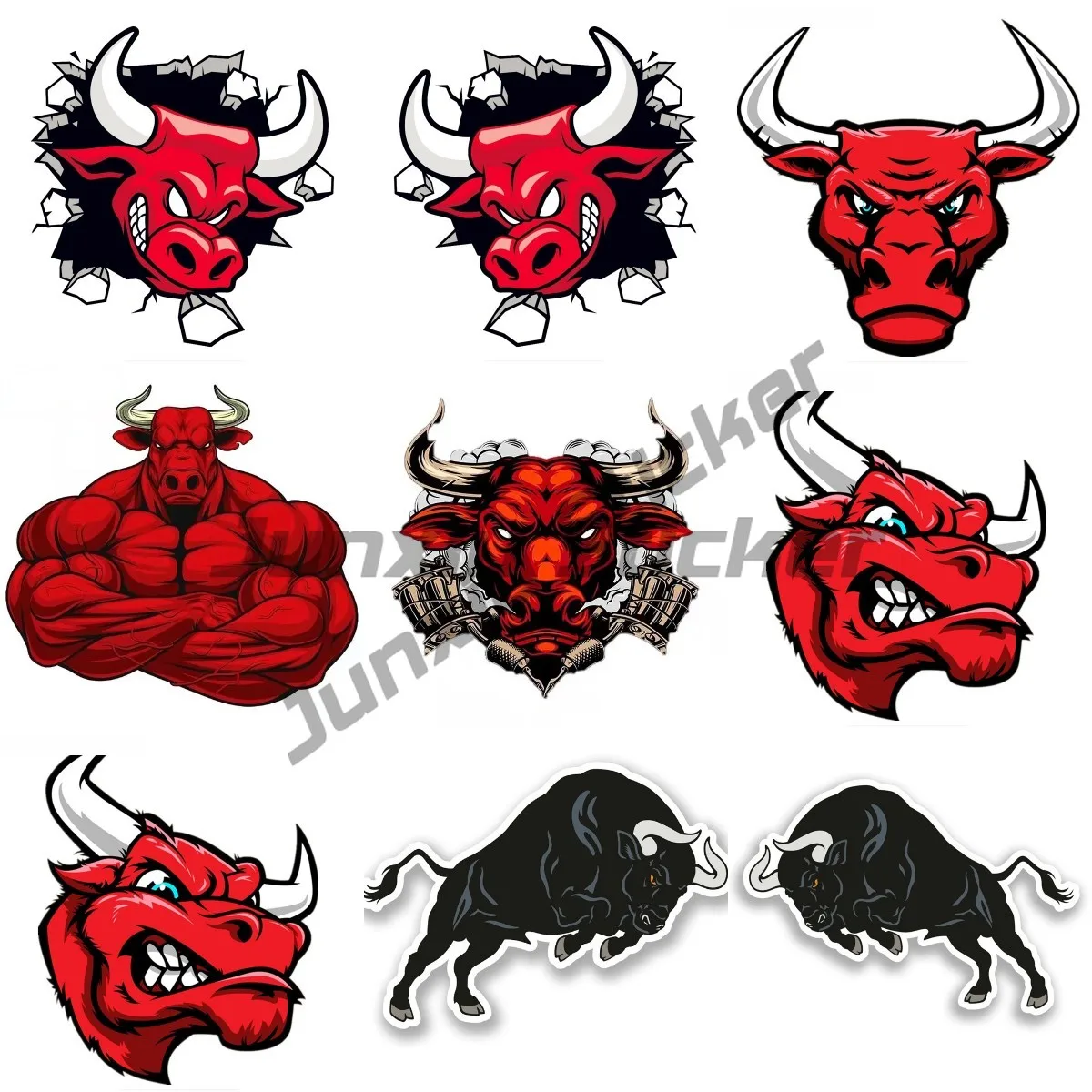Vinyl-Decal-Car-Sticker-Angry-Bulls-with-Circle-Waterproof-Auto-Decors ...