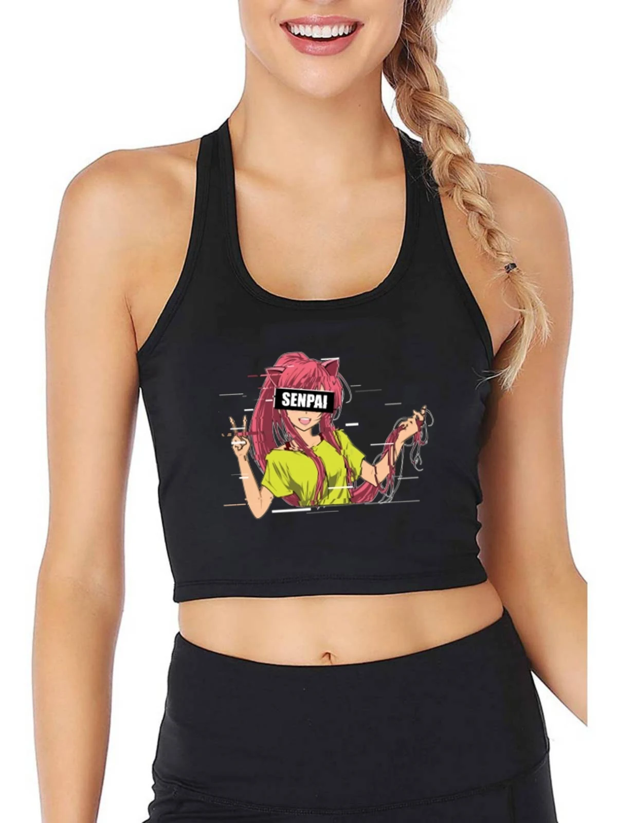 Anime Girl Pattern Design Breathable Slim Fit Tank Top Women's Yoga ...