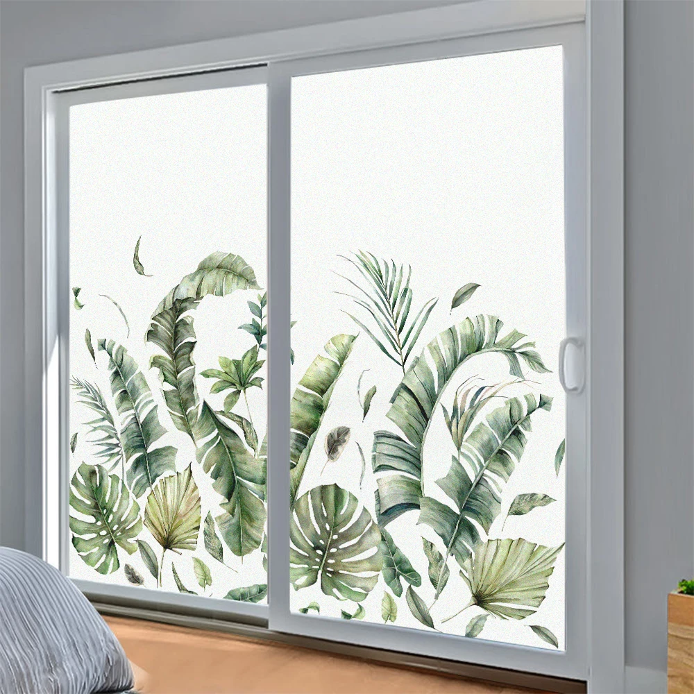 Privacy-Glass-Window-Film-Green-Plant-Pattern-Frosted-Glass-Door ...