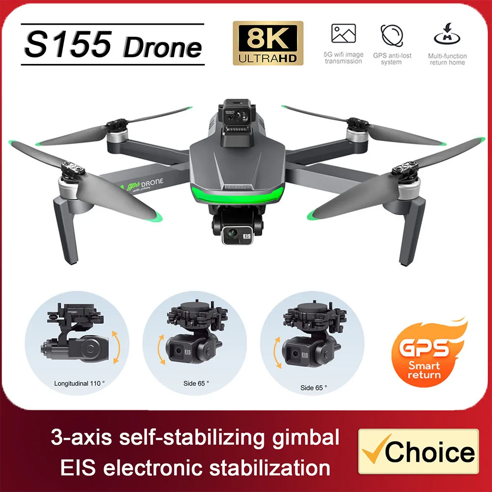 New-S155-Drone-8K-HD-Profesional-Dual-Camera-FPV-5G-GPS-Brushless-Power ...