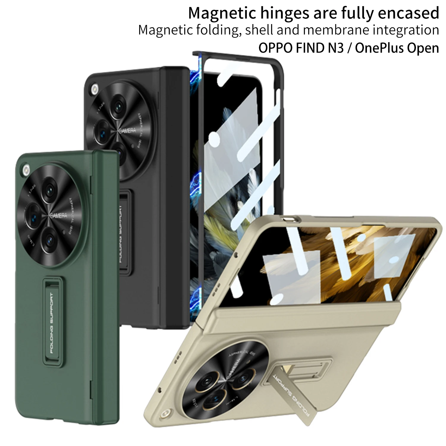 For-OnePlus-Open-Case-Skin-Friendly-Matte-Bracket-Folding-Hinge-with ...