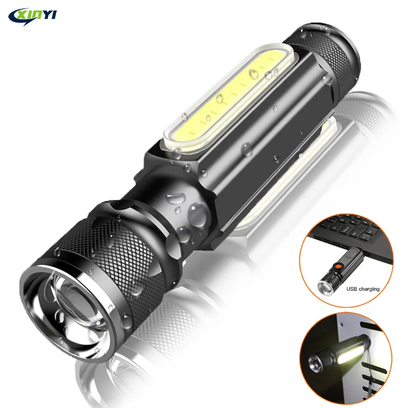 USB-Rechargeable-Multifunctional-LED-Flashlight-Built-in-battery ...