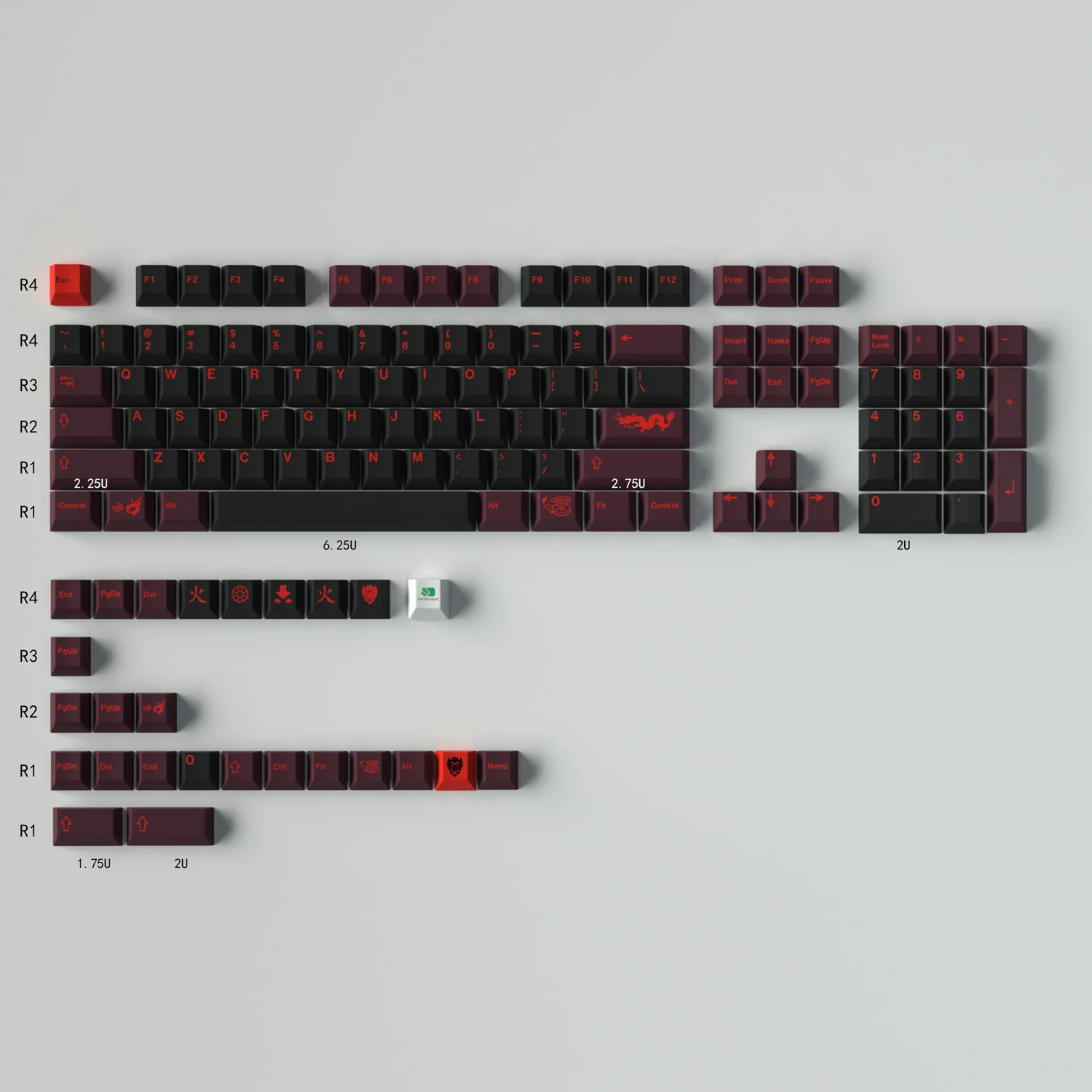 GMK Red Dragon Large Set Cherry Profile PBT Keycap DYE-SUB Keycaps For ...