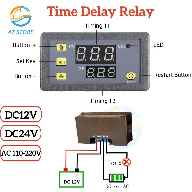 T3230 110V 220V 24V Digital Time Delay Relay LED Display Cycle Timer ...