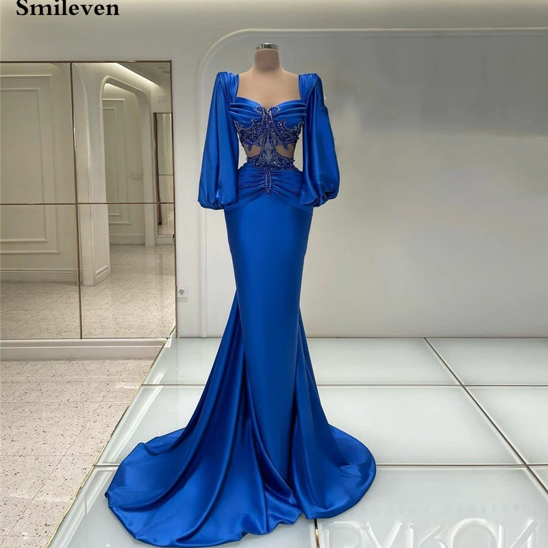 Royal Blue Evening Dress Long Sleeves | Royal Blue Mermaid Long Dresses ...