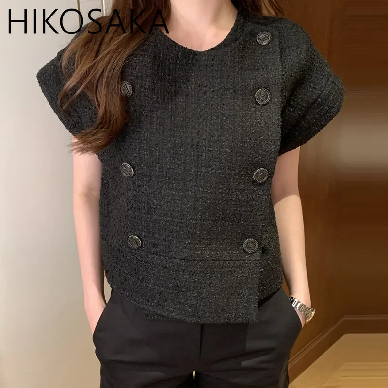 Irregular-Small-Fragrance-Short-Sleeve-Coat-Women-Vintage-Double ...