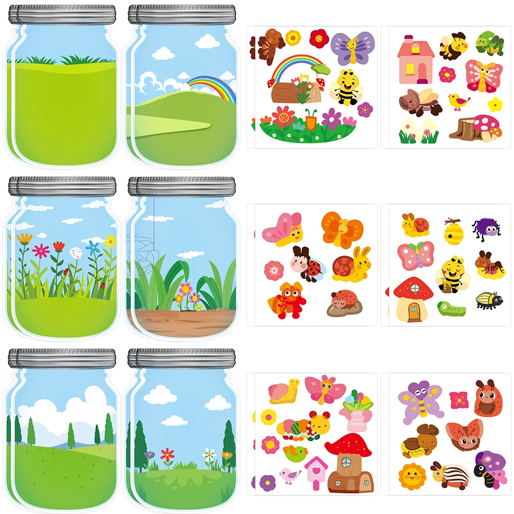 12Pcs DIY Spring Insect Jar Sticker Set Cardboard Scene Nature Insect ...