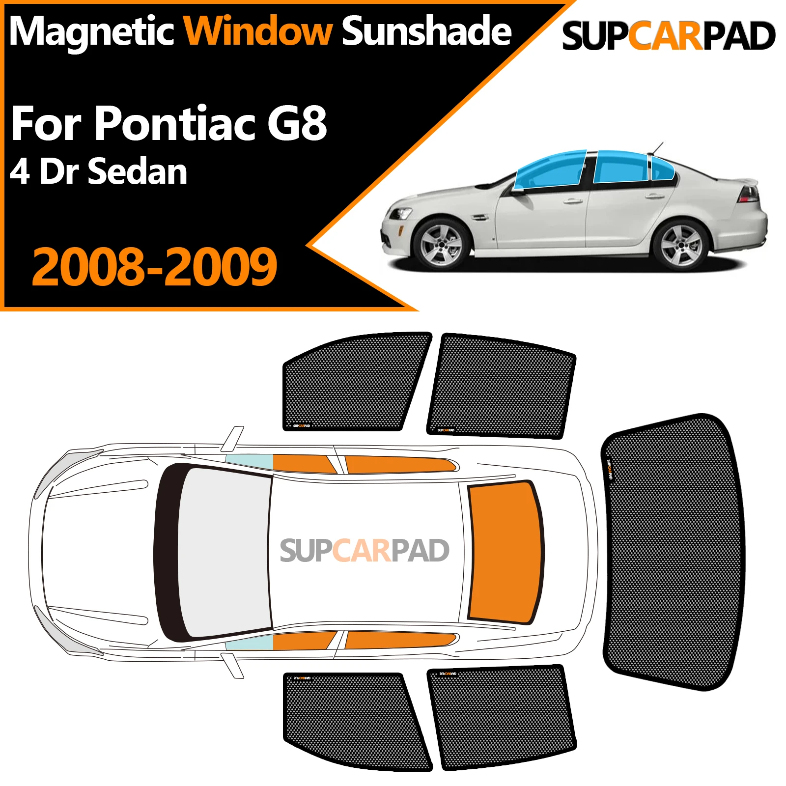Custom Car Window Sunshade For Pontiac G8 4 Dr Sedan 2008-2009 Magnetic ...