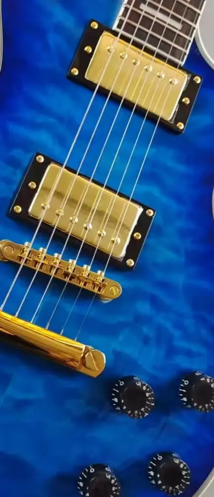 Customized-electric-guitar-blue-flower-gold-accessories-in-stock ...
