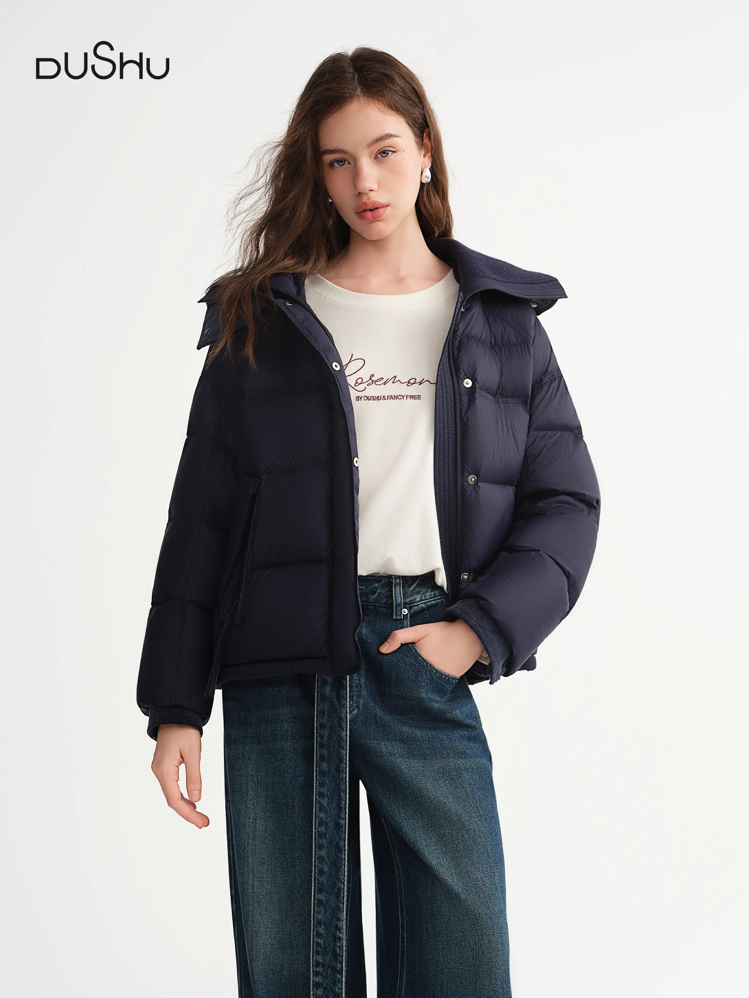DUSHU 2025 Winter Women's Hooded Puffer Down Coat - Relaxed Fit Plus ...