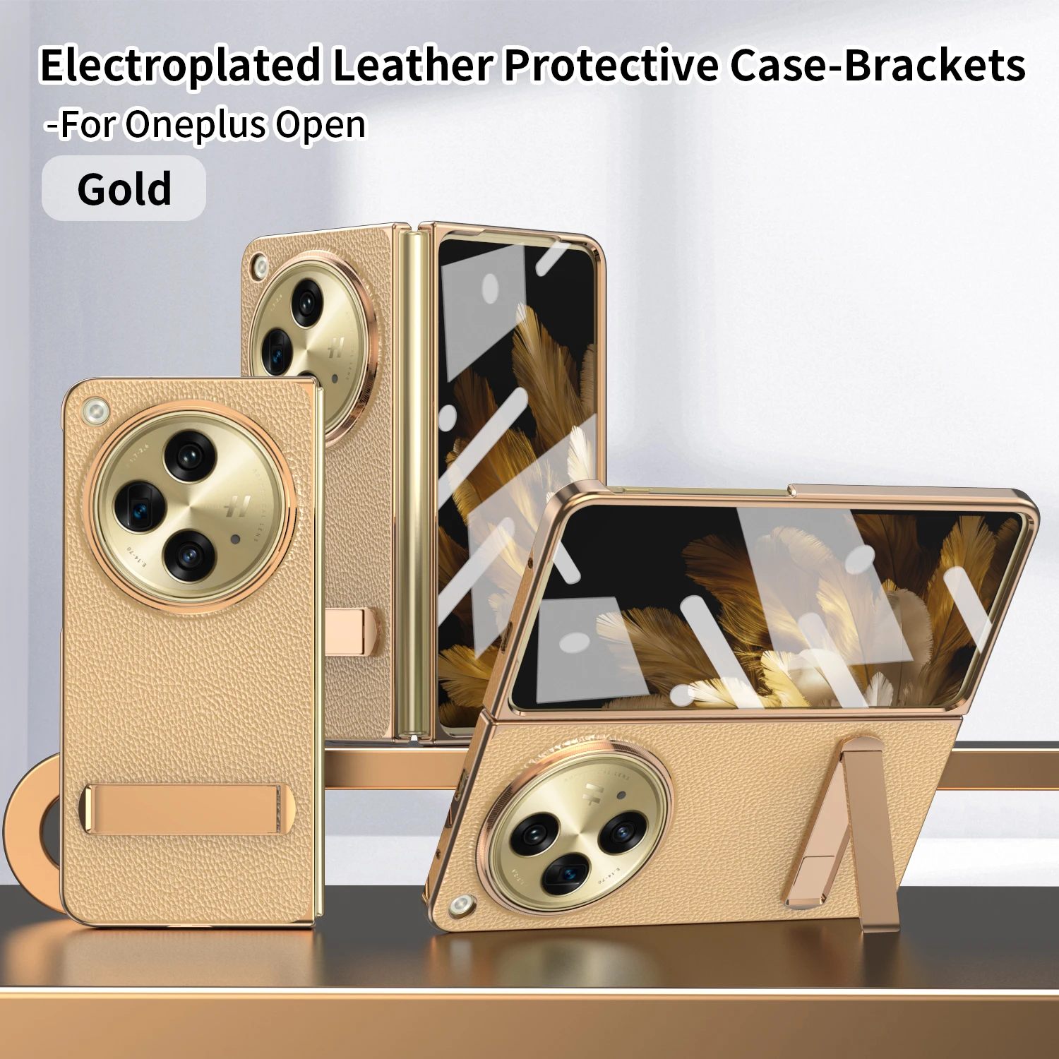 Lychee Pattern Plating Leather Case for OnePlus Open