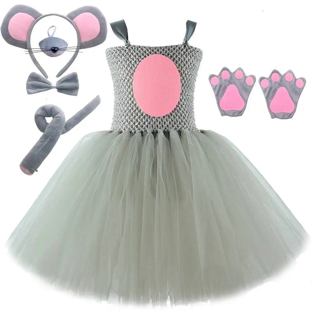 Baby Girls Grey Mouse Costumes for Kids Gray Rat Princess Dresses with ...
