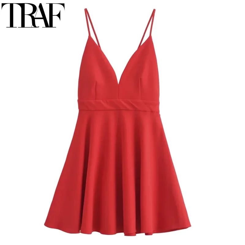 TRAF-Vestido-corto-rojo-sin-mangas-para-mujer-minivestido-Sexy-de ...