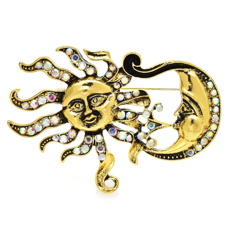 Vintage Moon Sun Brooches | Moon Brooch Rhinestone | Rhinestone Brooch ...