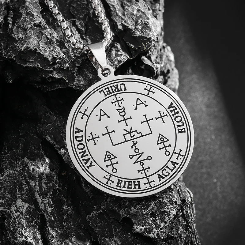 Silver-Stainless-Steel-Religious-Solomon-Seal-Seven-Angels-Rune-Pendant ...