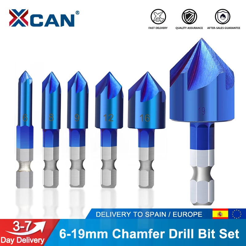 Xcan 5 Flutes Chamfer Drill Bit Set 6pcs 6-19mm 90 Degrees Hss ...
