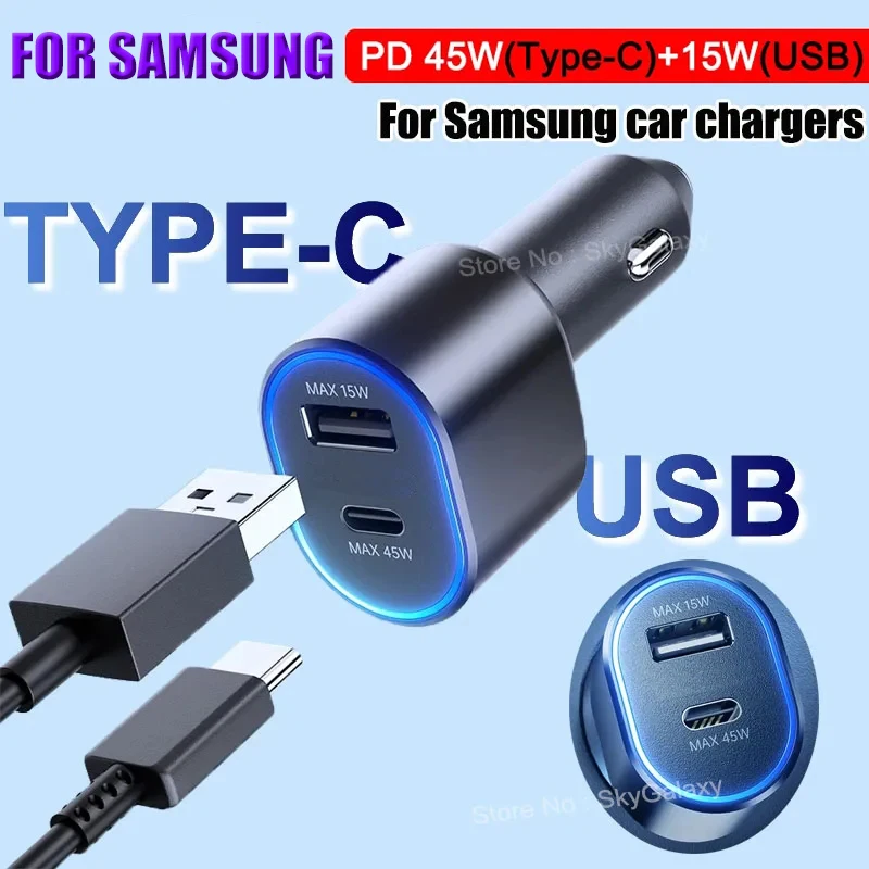 For-Samsung-Super-Fast-Car-Charger-45W-15W-Dual-Port-PD-QC-Adaptive ...