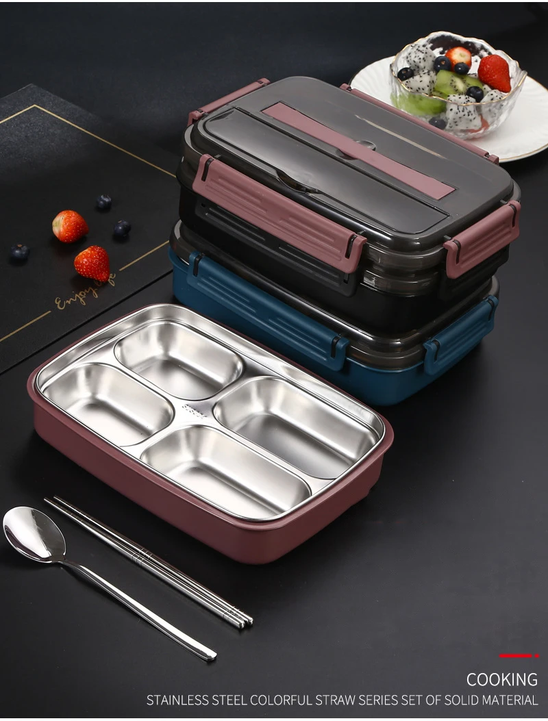 LUNCH BOX,Blue 4 Gird 1.1L--Boîte à déjeuner Bento pour le travail ...