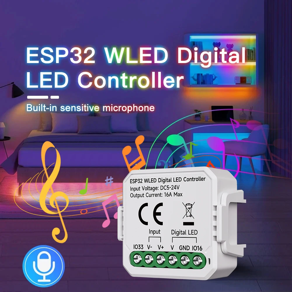 ESP32 Mini WLED Controller DIY Music Dynamic RGB Lighting for WS2811 ...