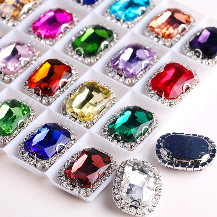 Rectangle shape glass crystal with rhinestone chain in Silver metal ...