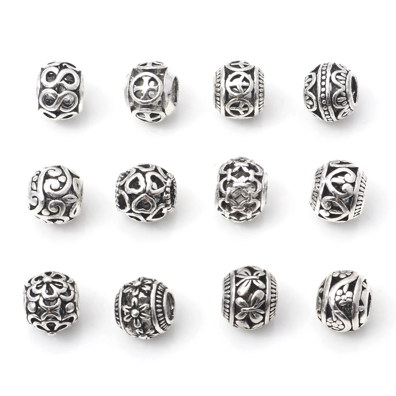 10PCs European Style Large Hole Charm Beads Antique Silver Color Drum ...