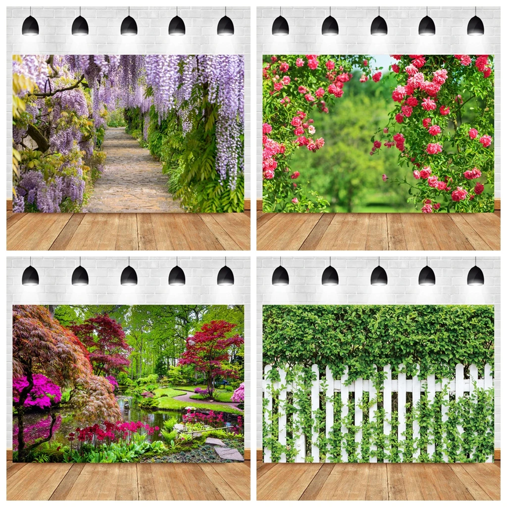 Spring-Landscape-Photo-Backdrop-Garden-Flowers-Green-Vine-Door-Road ...