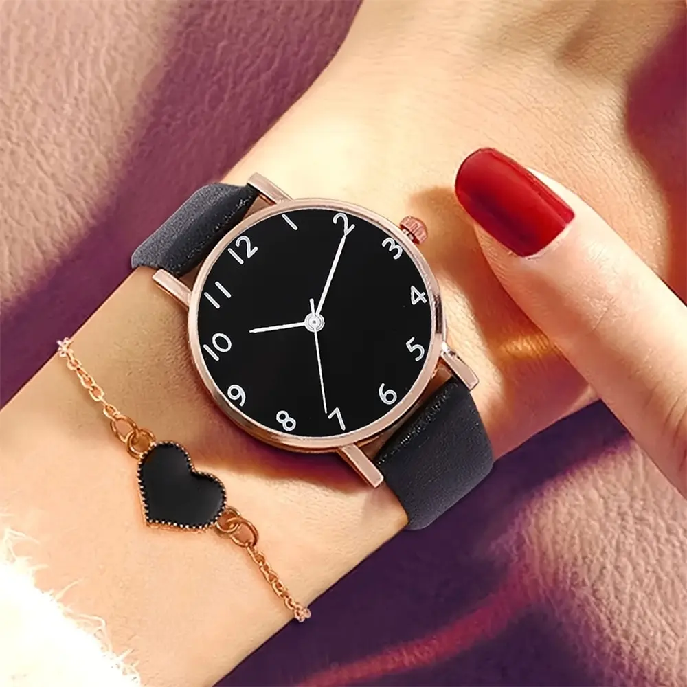2pcs-Set-New-Watch-Women-Fashion-Casual-Leather-Belt-Watches-Simple ...