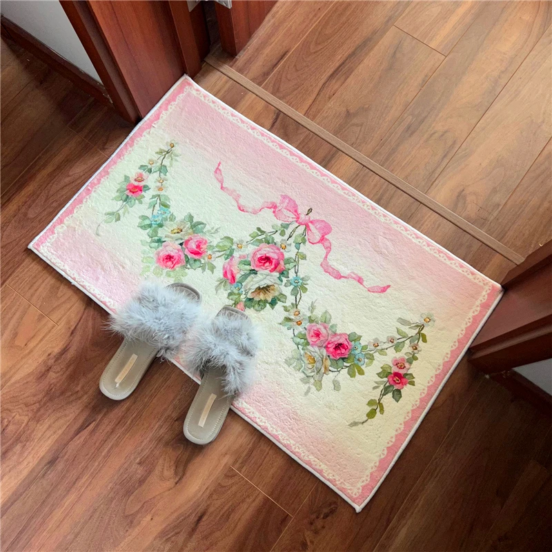 French Bow Retro | Pink Roses Rug | Bedroom Carpet | Carpet Roses ...