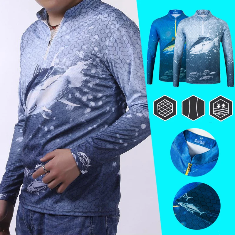 Jaket Pancing Pria Cepat Kering Kemeja Lengan Panjang Jaket Pelindung ...