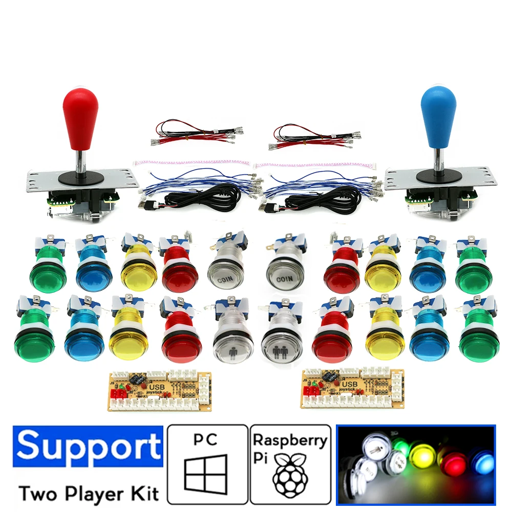 Diy Pc 라즈베리 파이 아케이드 게임 키트 Led 푸시 단추 포함 미국 스타일 조이스틱 Usb 인코더 케이블 마메 잠마 부품 2 인용 알리익스프레스 프로모션