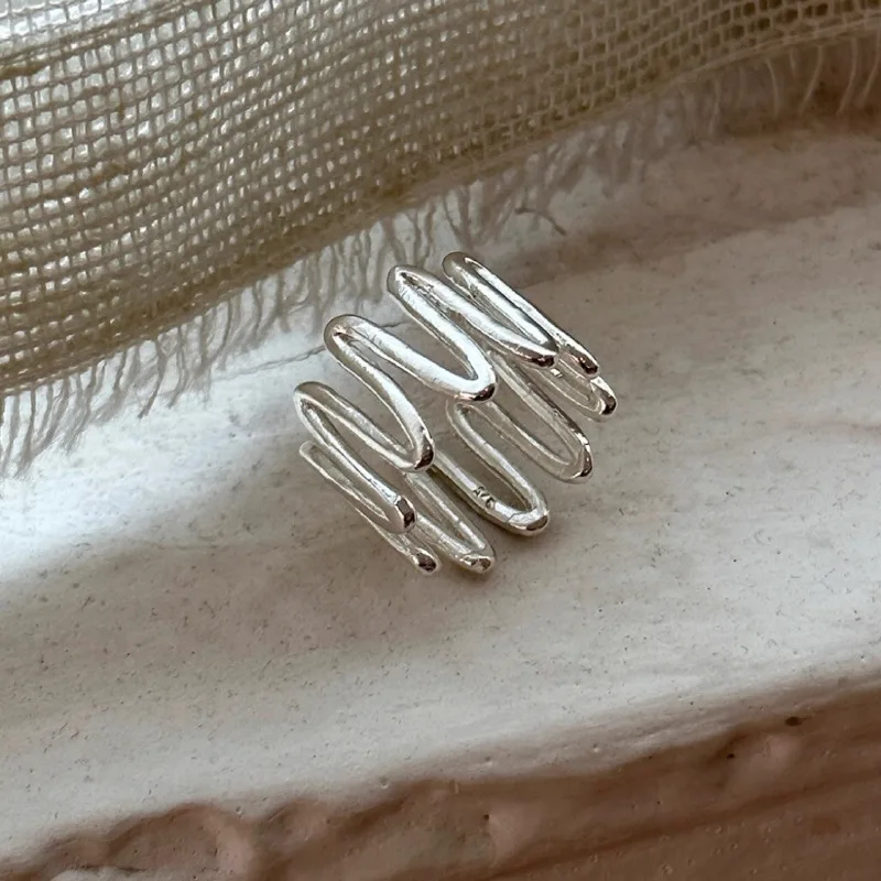 925-Sterling-Silver-Open-Finger-Ring-Punk-Lines-Stackable-Geometric ...